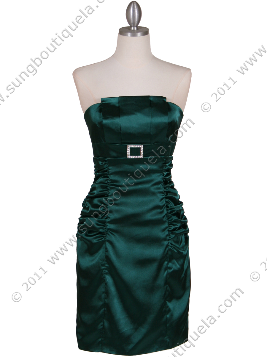 Green Strapless Satin Cocktail Dress | Sung Boutique L.A.