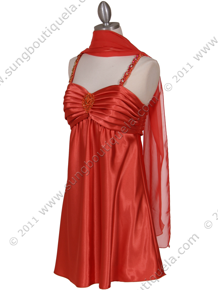 Orange Satin Party Dress with Rhinestone Straps | Sung Boutique L.A.