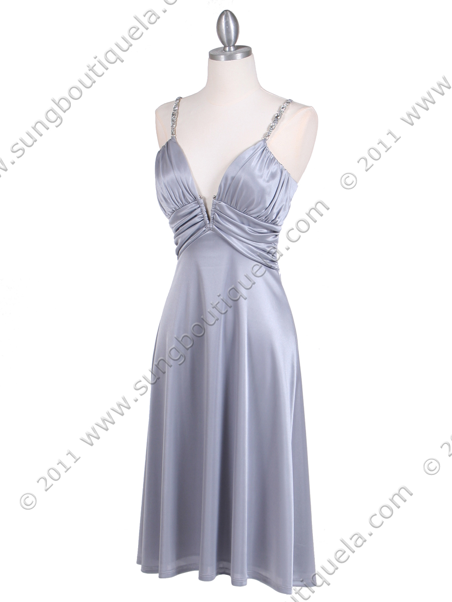 Silver Satin Cocktail Dress | Sung Boutique L.A.
