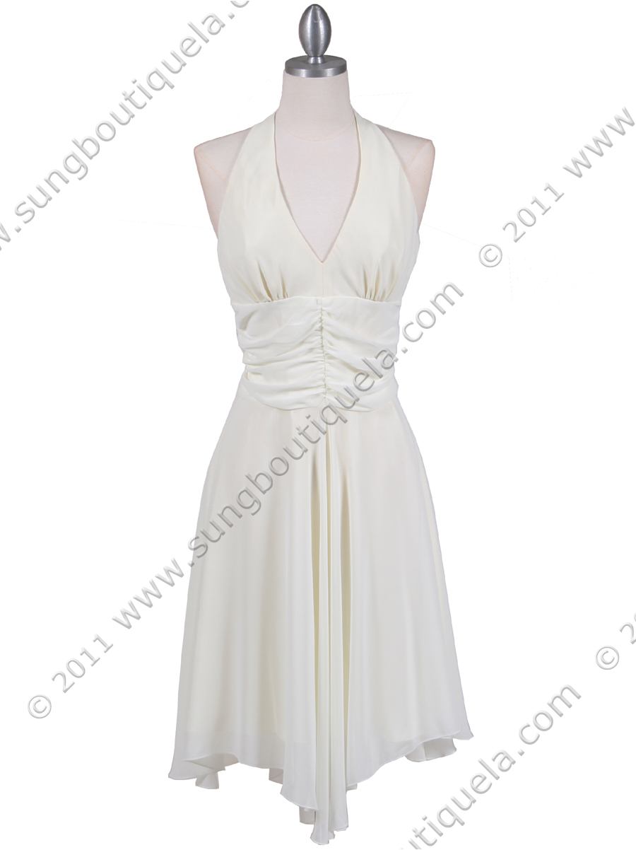 Ivory Halter Top Chiffon Cocktail Dress | Sung Boutique L.A.
