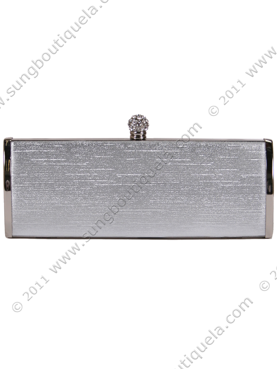 Silver Evening Clutch with Rhinestone Clip | Sung Boutique L.A.