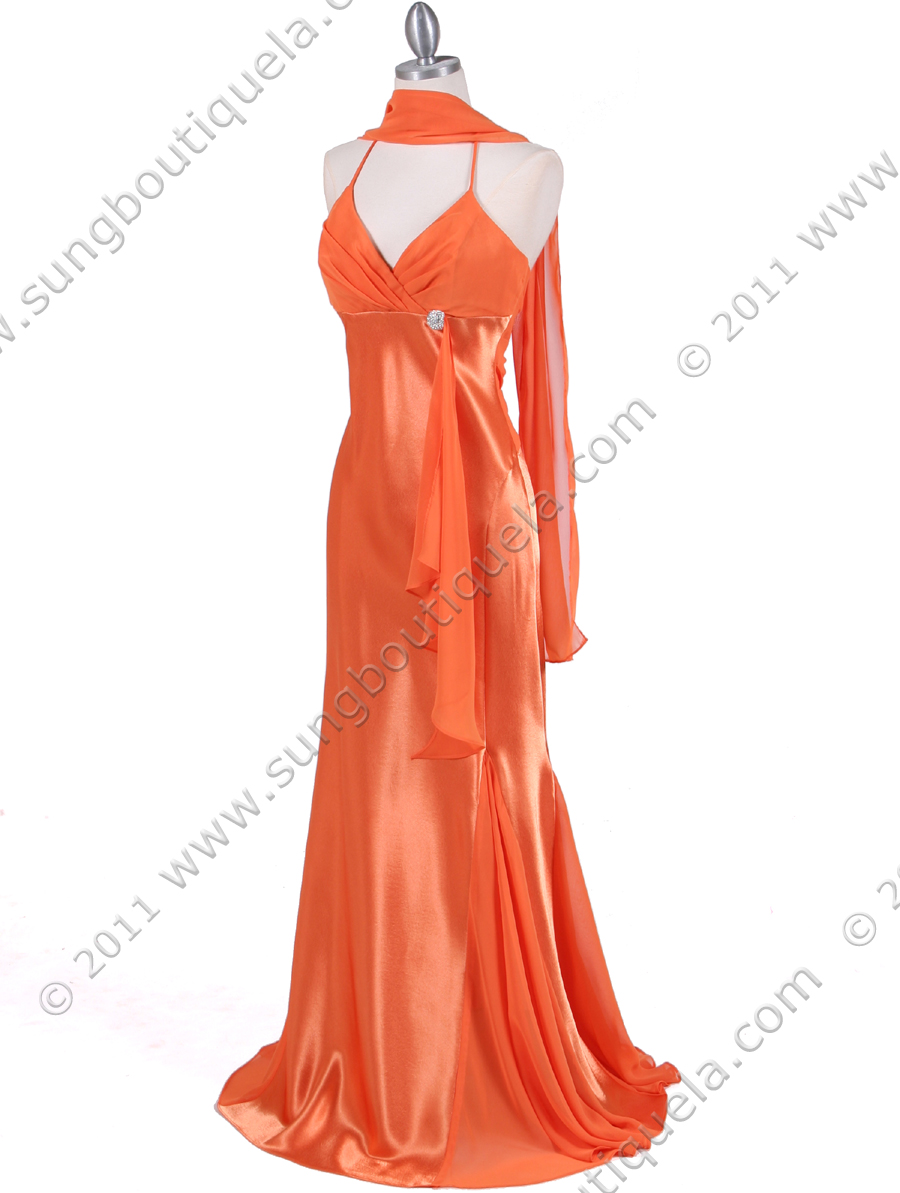 Orange Evening Dress with Rhinestone Buckle | Sung Boutique L.A.