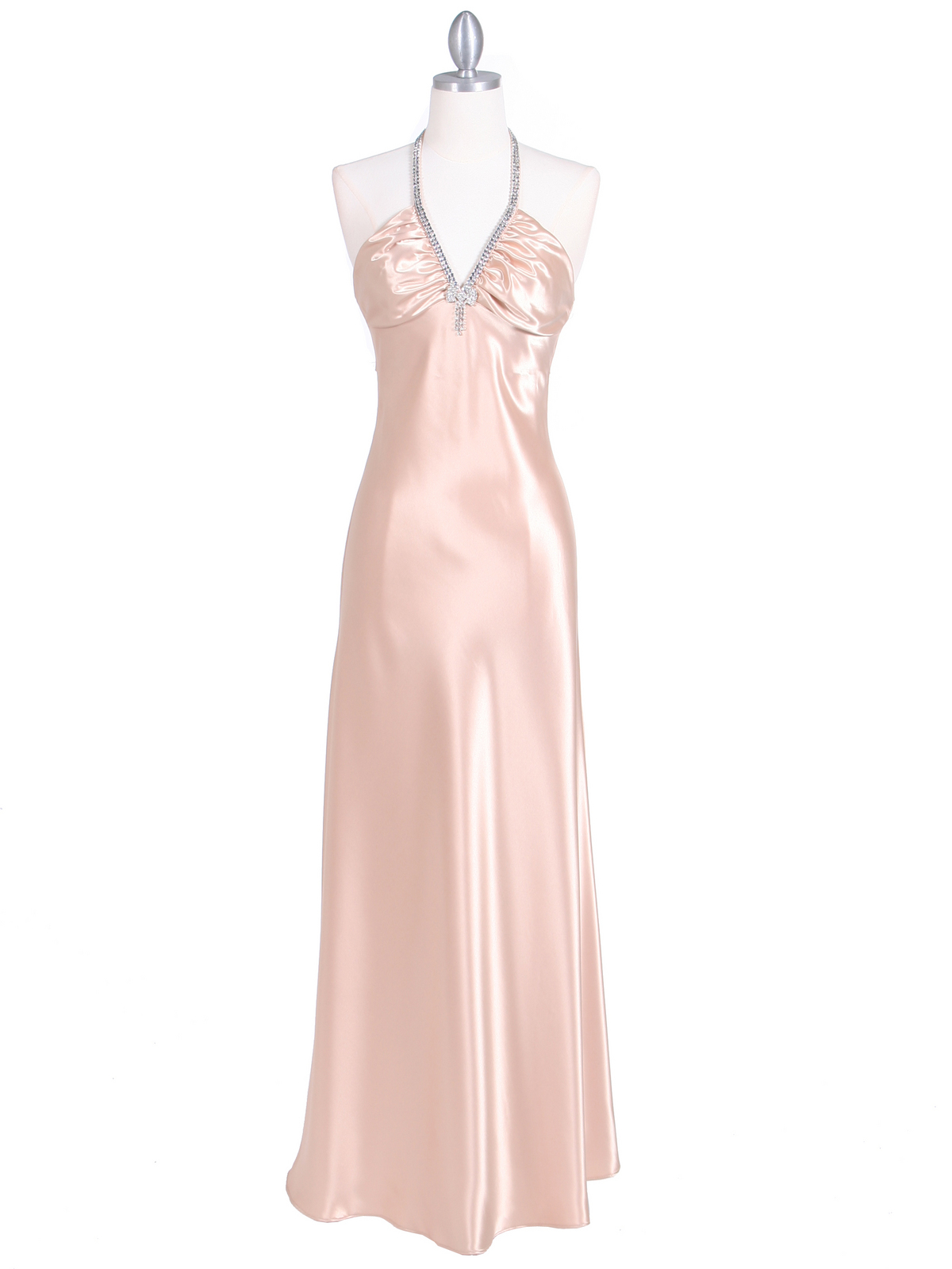 Gold Satin Evening Dress with Rhinestone Strap | Sung Boutique L.A.