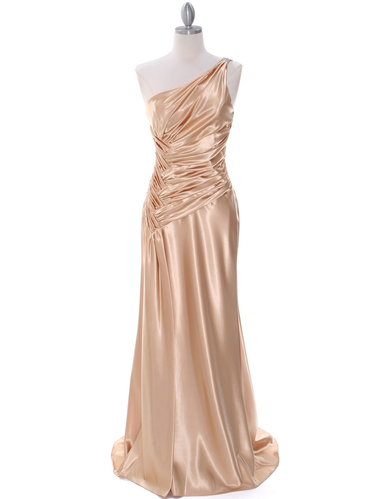 Gold Evening Dress with Rhinestone Straps | Sung Boutique L.A.