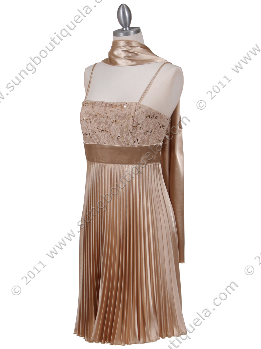 Gold Pleated Cocktail Dress | Sung Boutique L.A.