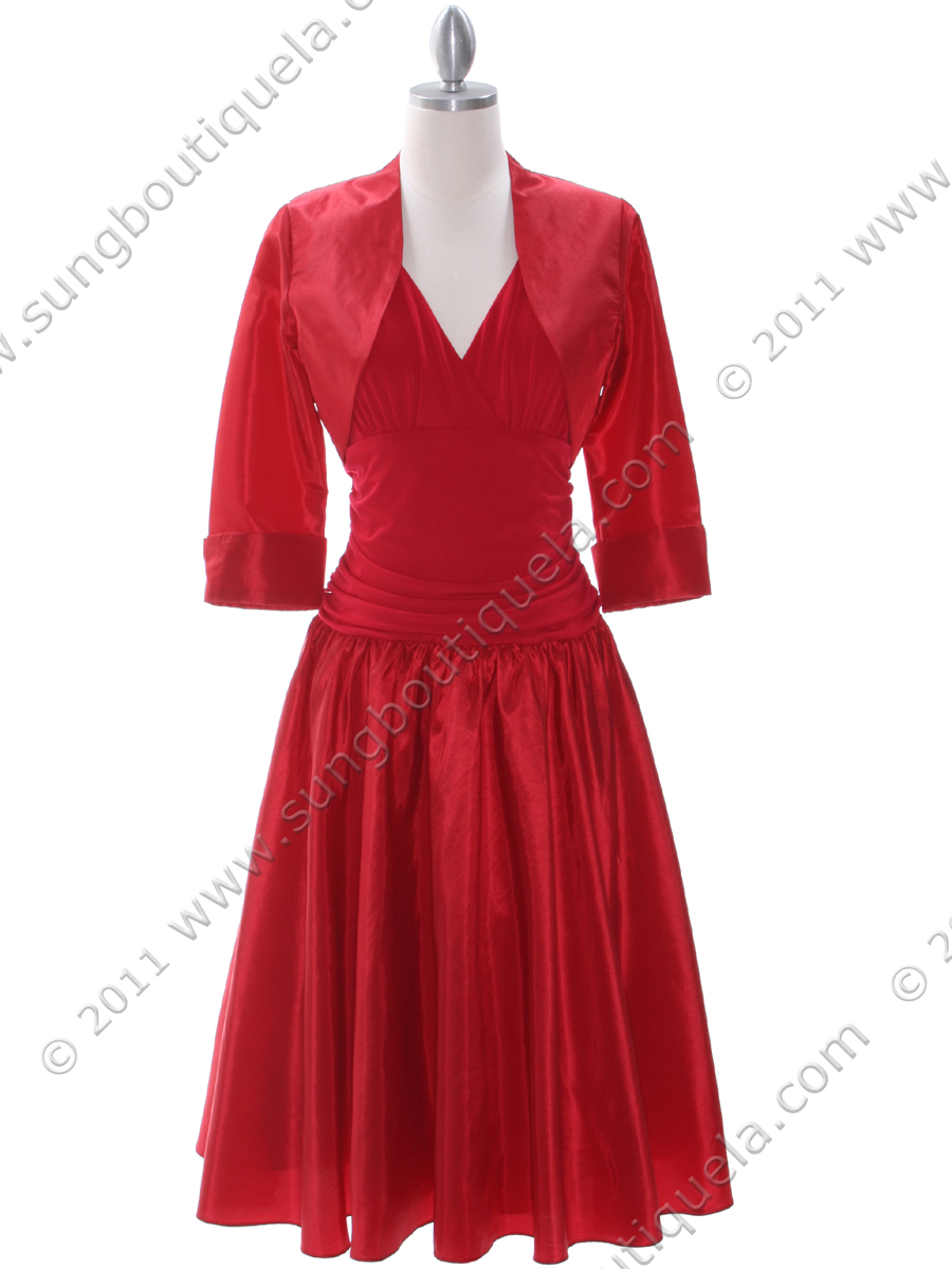 Red Tea Length Dress with Bolero | Sung Boutique L.A.