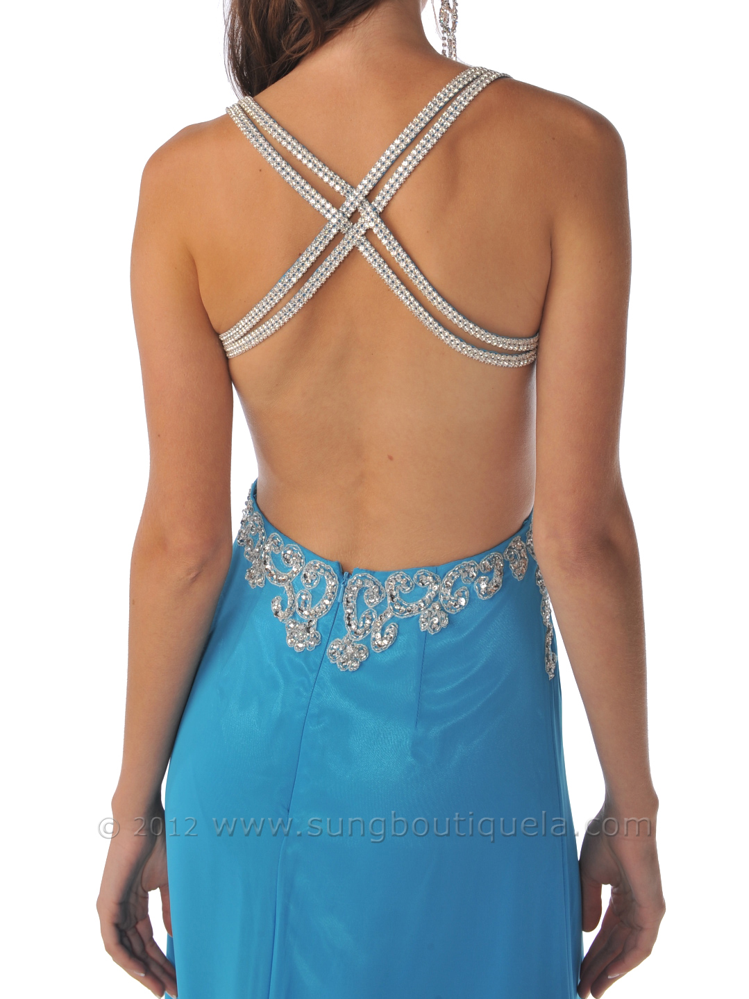 Cobalt Rhinestone Cross Back with Cut Out Prom Dress | Sung Boutique L.A.