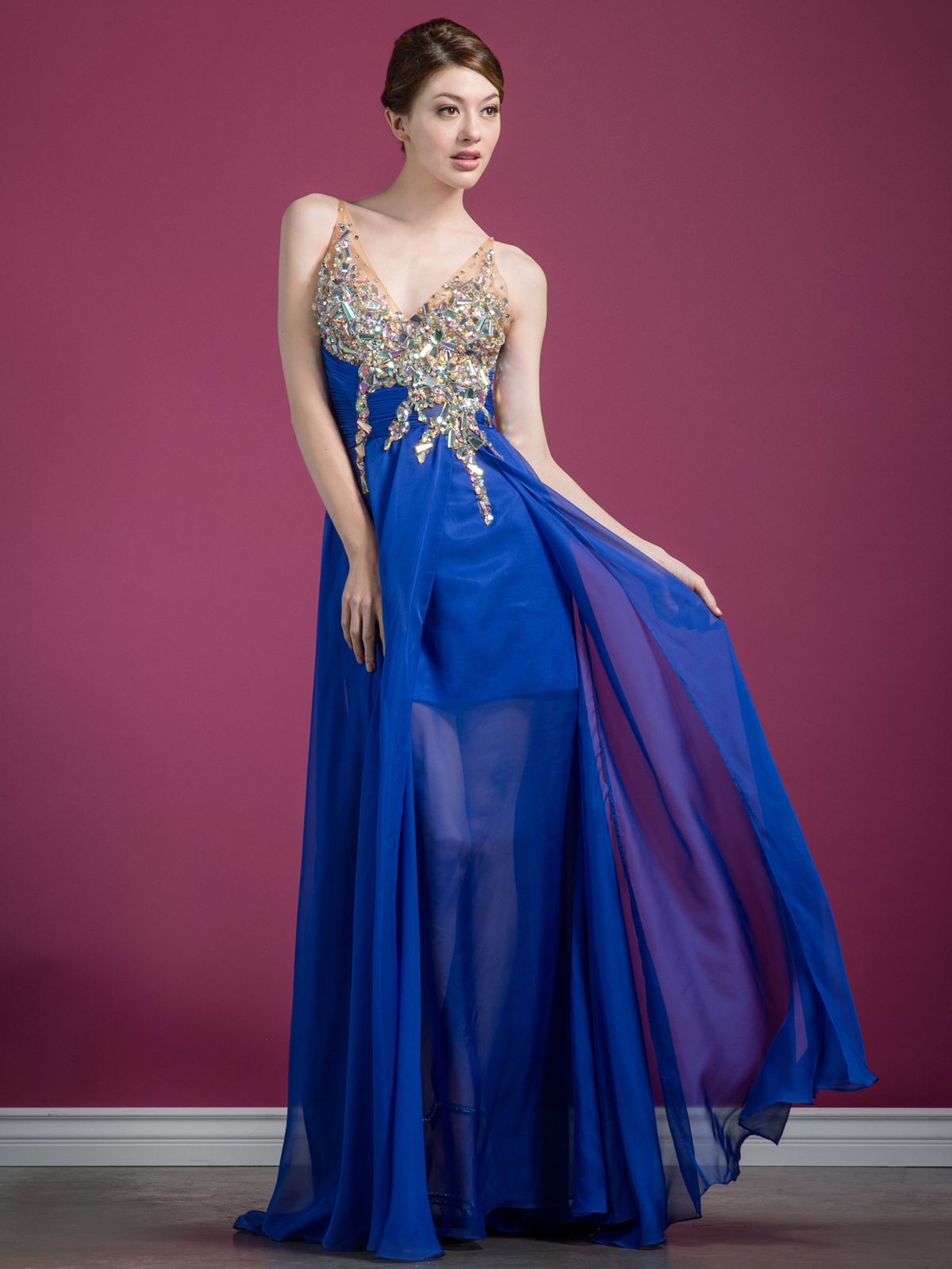 Royal Blue Jeweled Chiffon Prom Dress | Sung Boutique L.A.